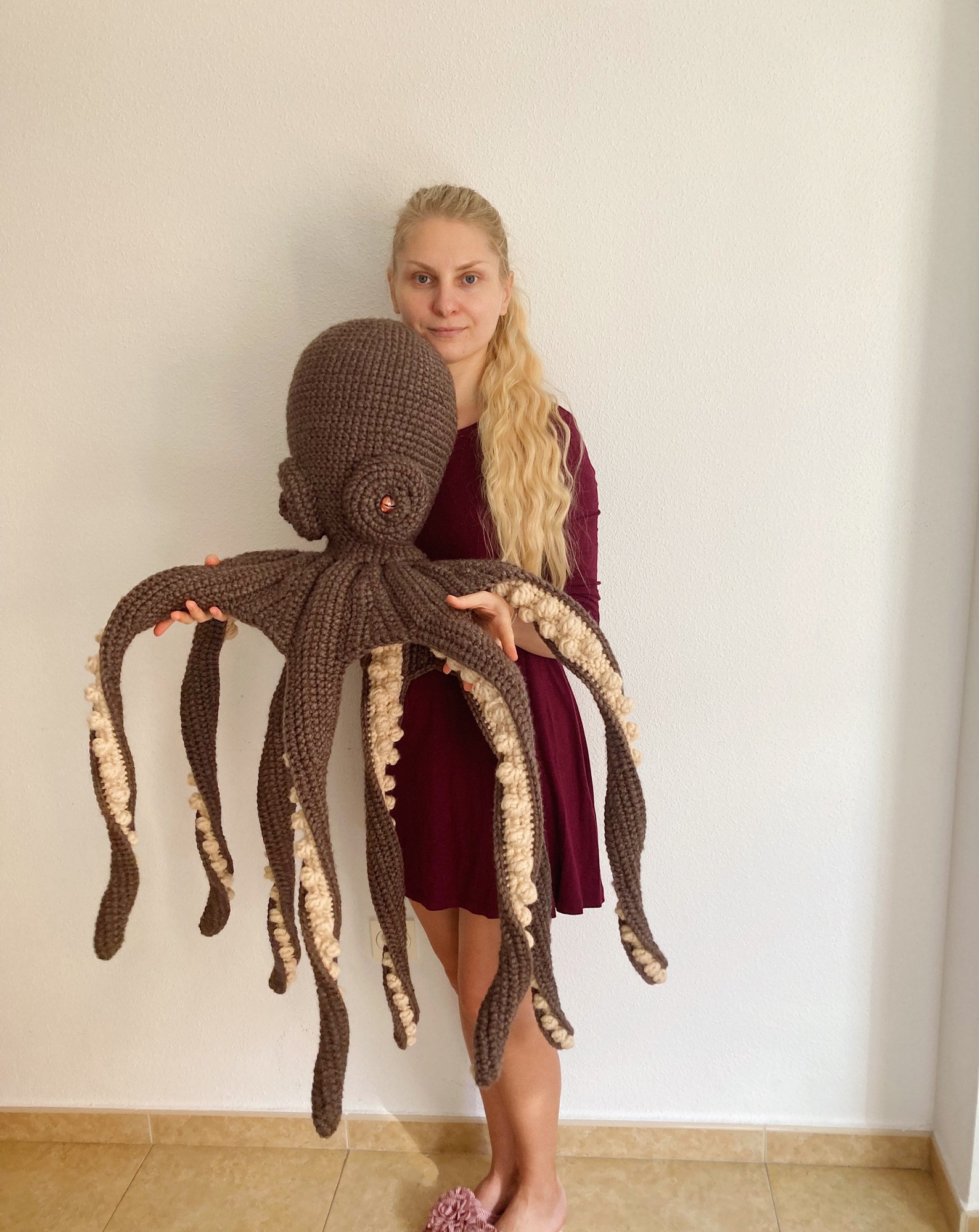 Giant Stuffed Octopus Brown, Sea Animal Shaped Pillow, Ocean Themed ...