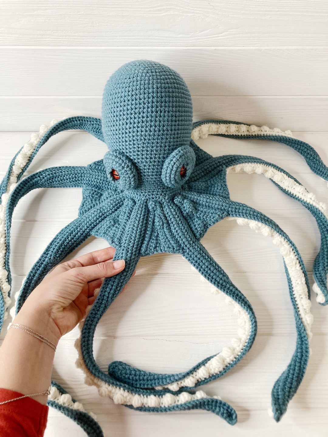 Big Teal Stuffed Octopus, Handmade Soft Interior Sculpture, Octopus ...