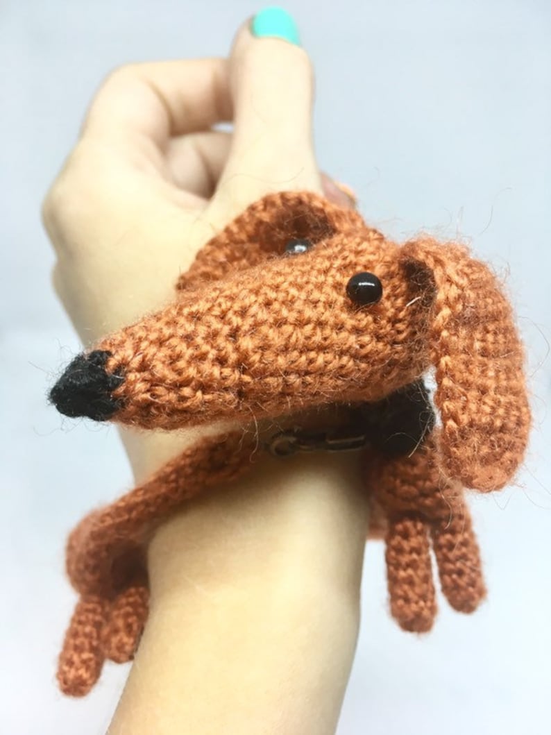 Dachshund Dog Bracelet, Crocheted Handmade Puppy, Soft Animal Jewelry ...
