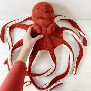 Big Stuffed Orange Octopus, Handmade Soft Interior Sculpture, Octopus ...