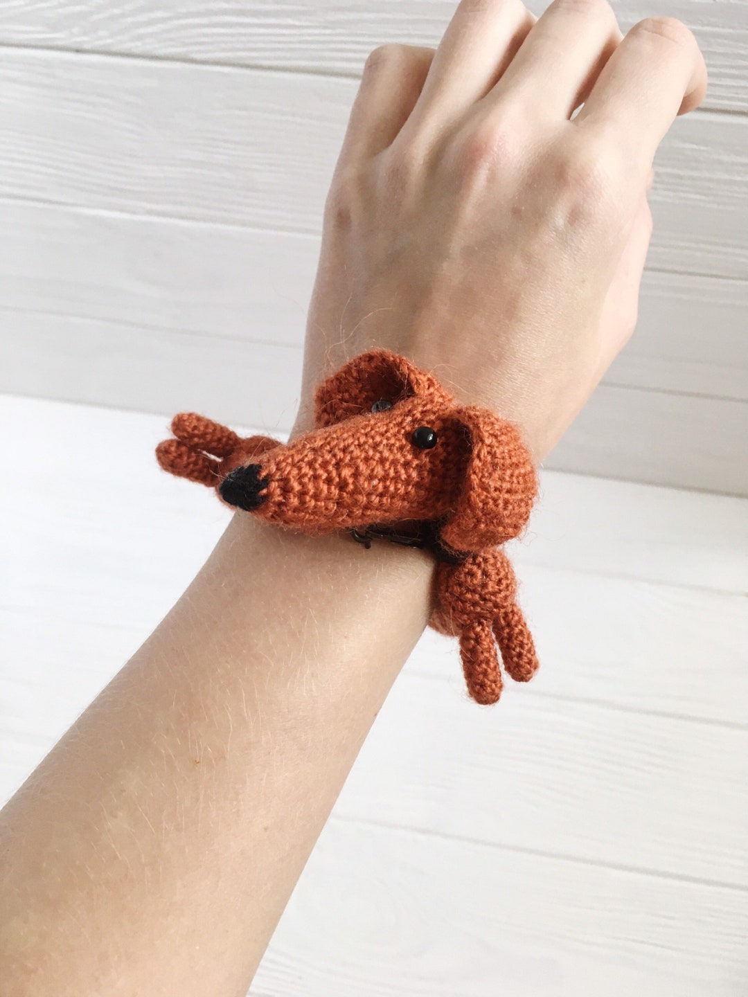 Dachshund Dog Bracelet, Crocheted Handmade Puppy, Soft Animal Jewelry ...