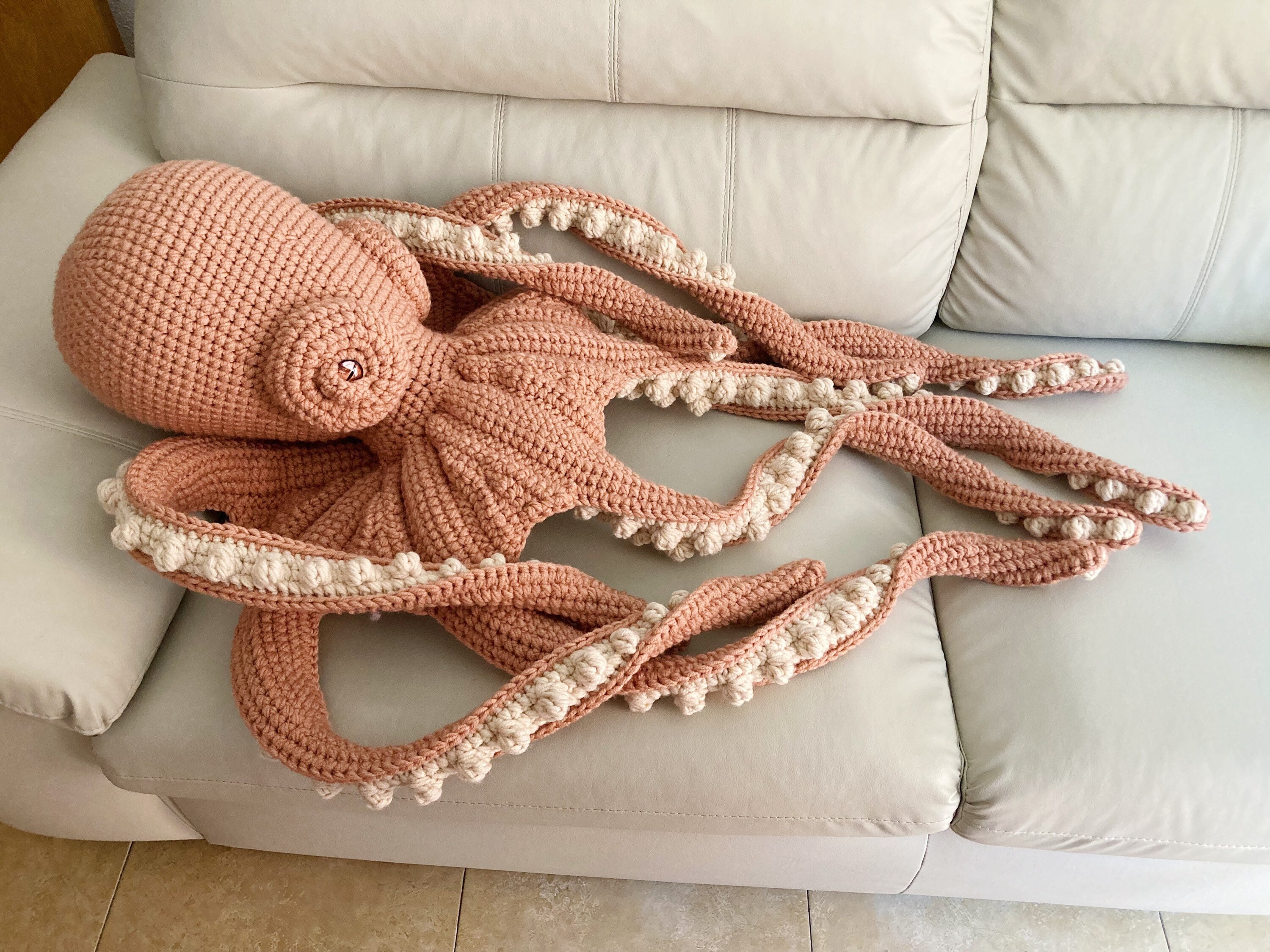 Giant Cream Crochet Octopus, Large Plush Octopus Toy, Handmade ...