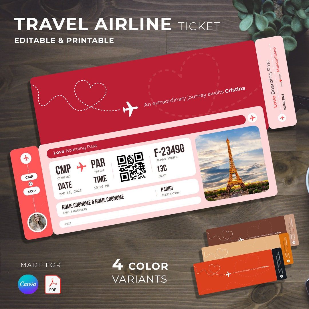 Customizable Boarding Pass Design Canva to Print or Send to Service ...