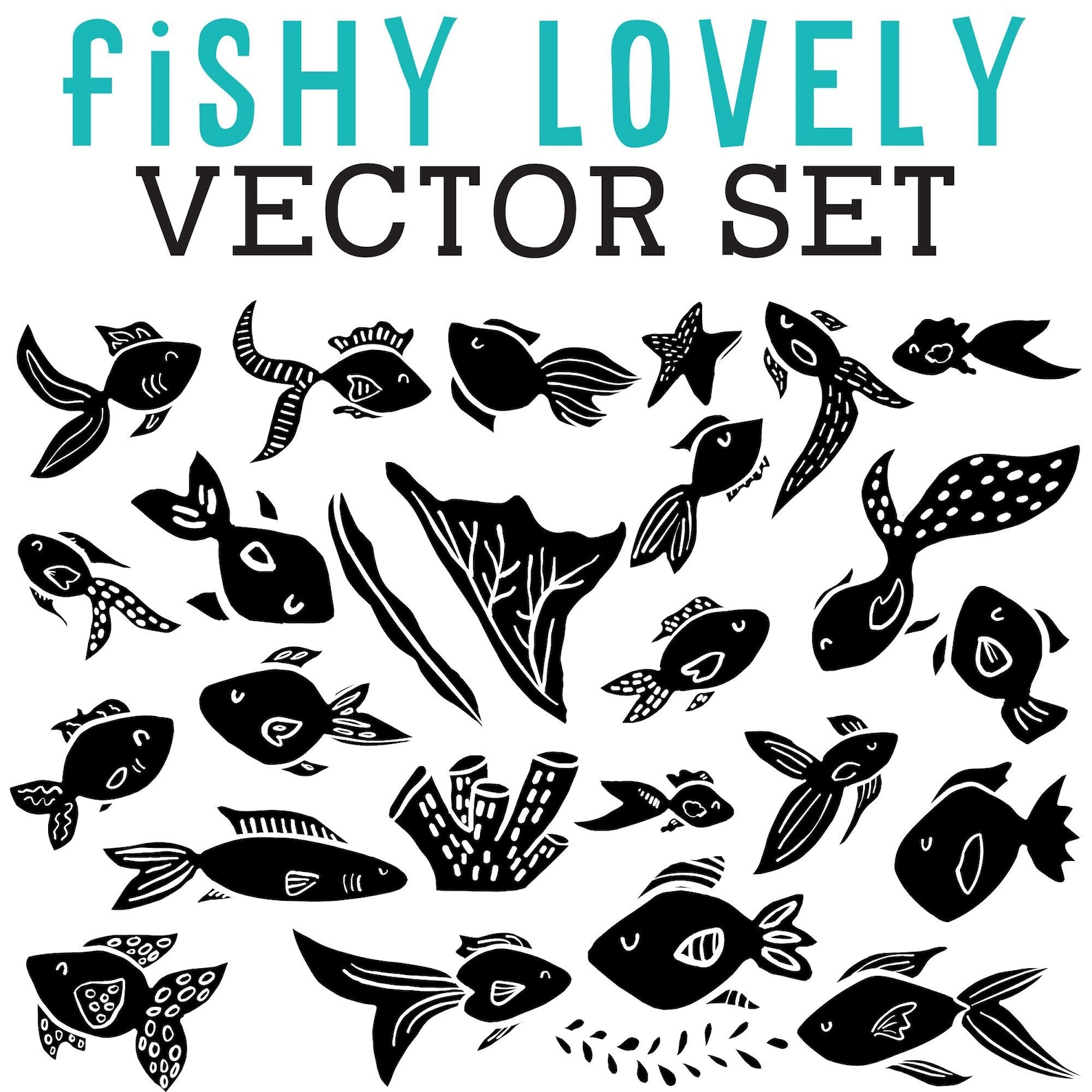 Fishy Lovely Clipart, Cricut Svg File, Craft Font, Fish, Corals, Vector ...
