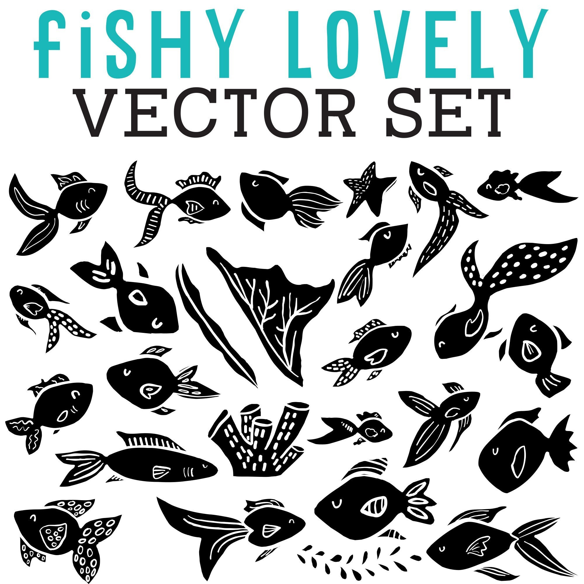 Fishy Lovely Clipart, Cricut Svg File, Craft Font, Fish, Corals, Vector ...