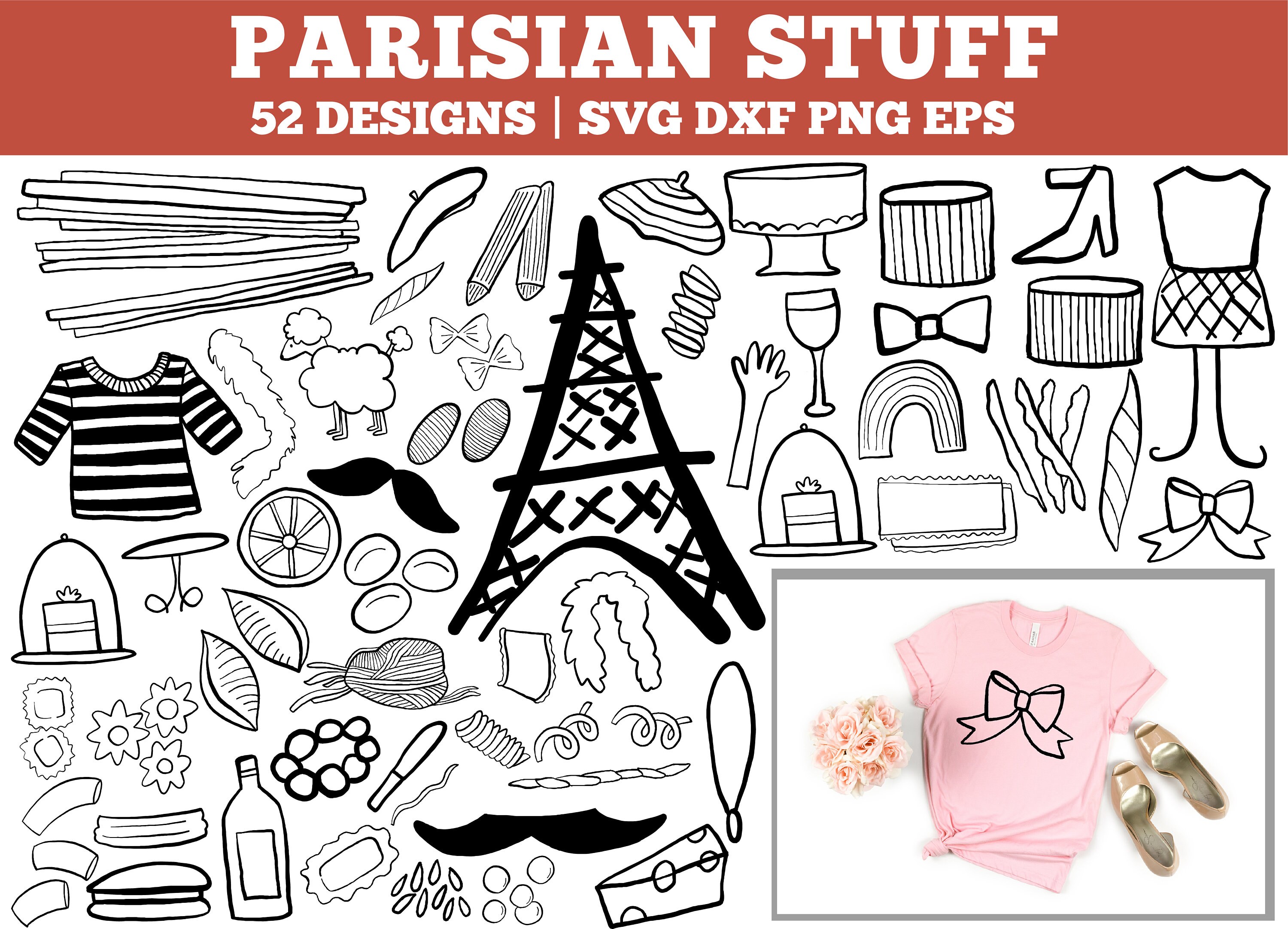 Paris Clipart Bundle, Paris, Eiffel Tower, Striped Shirt SVG, Paris ...