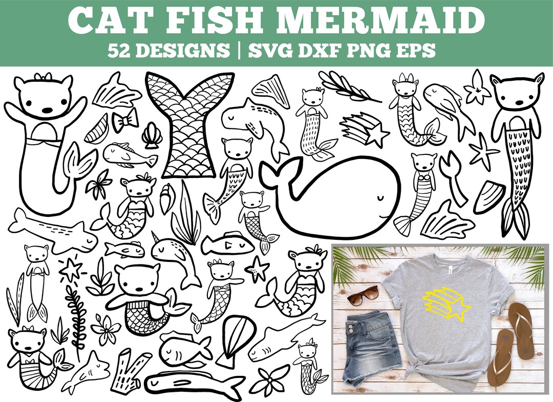 Catfish Mermaid Clipart Bundle, Cat Mermaid SVG, Mermaid Cat Bundle ...