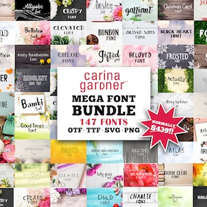 Commercial Use Mega Font Bundle, Digital Fonts, Silhouette Fonts ...