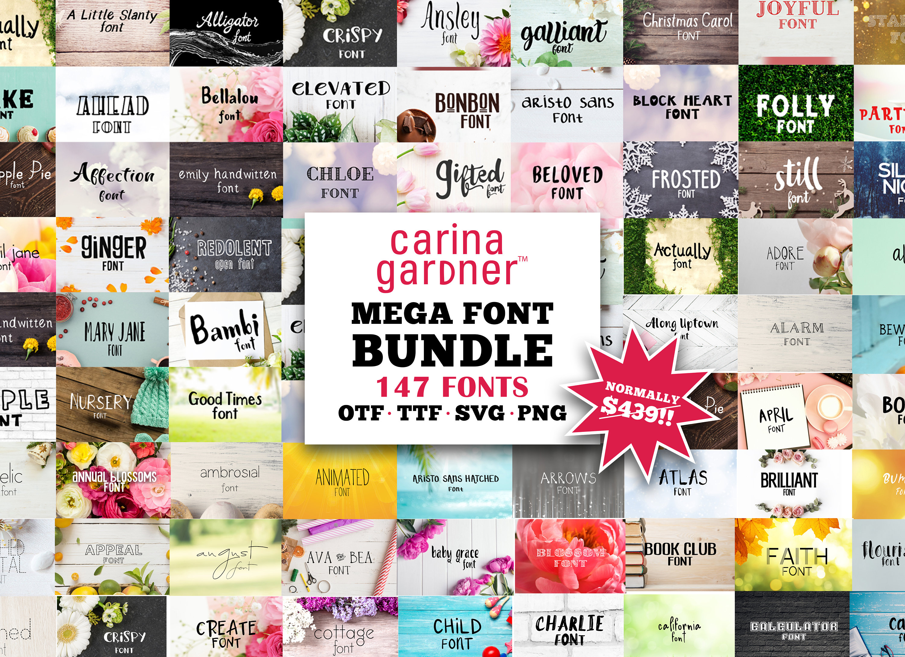 Commercial Use Mega Font Bundle, Digital Fonts, Silhouette Fonts ...