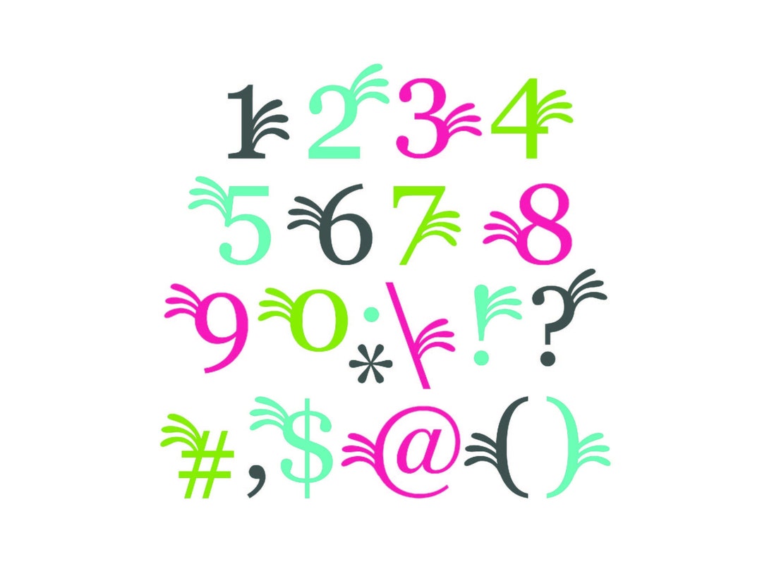 Leafy Numbers and Symbols Clipart, Cut File, Svg Bundle, Number Doodle ...