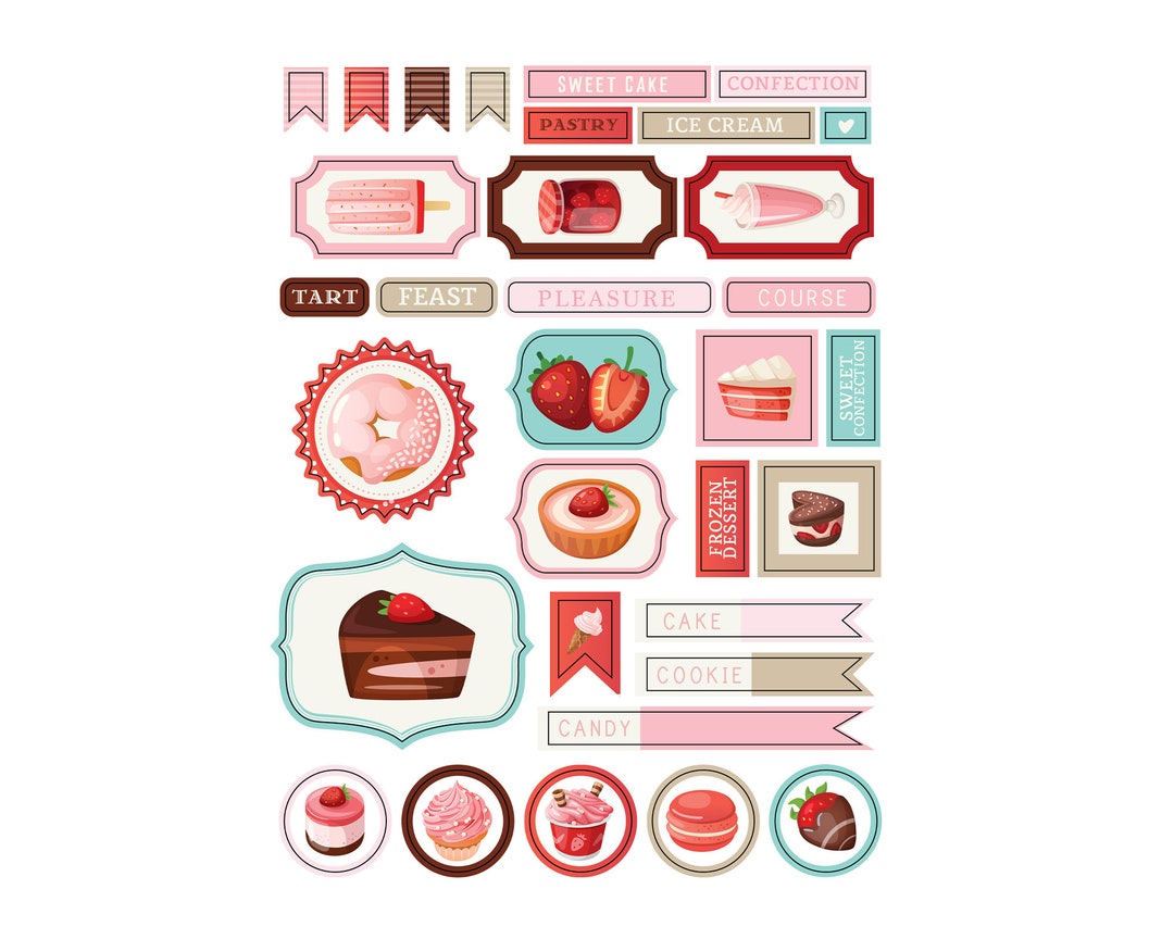 Digital Dessert Sticker Sheet, Cake Stickers, Instant Download, Dessert ...