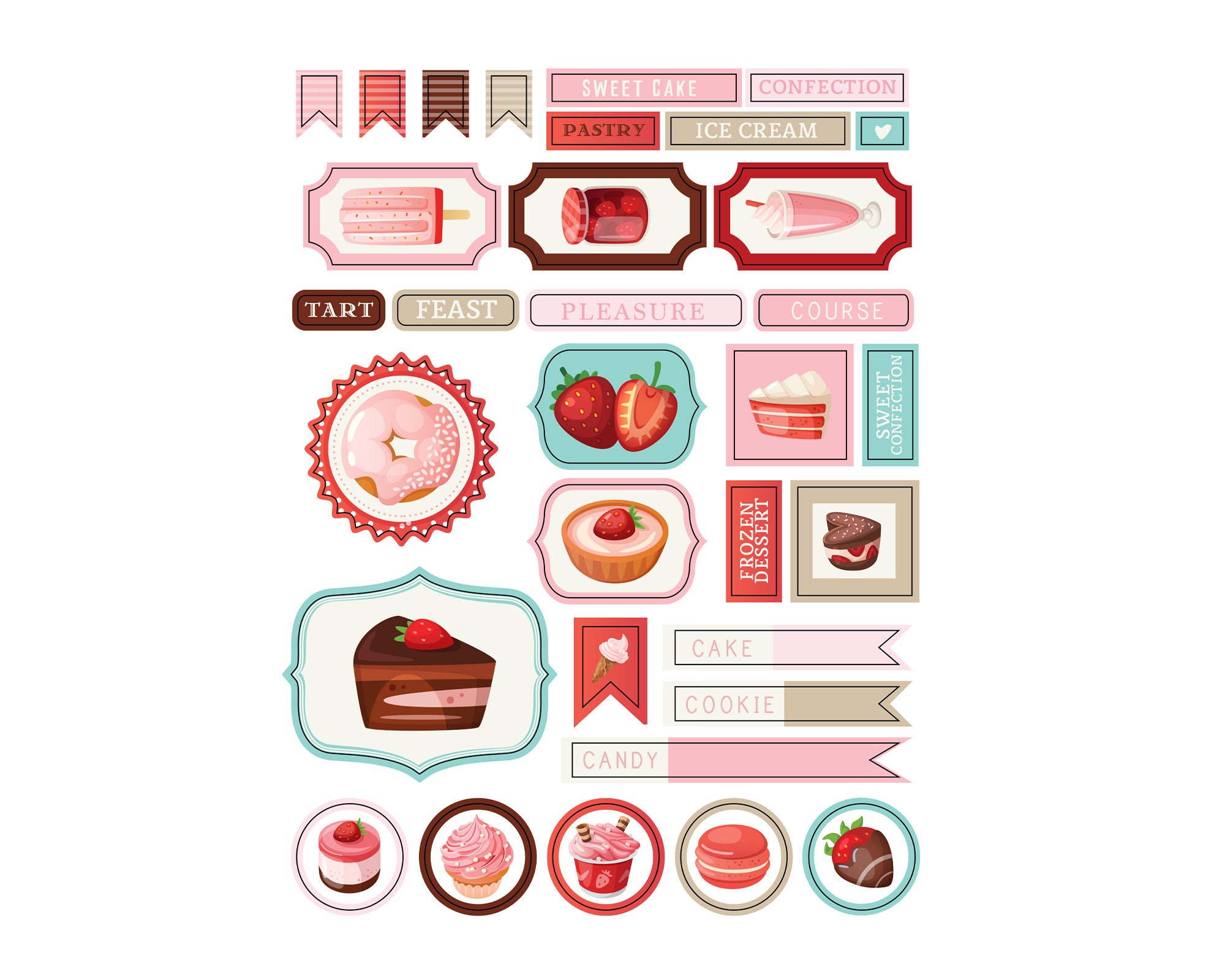 Digital Dessert Sticker Sheet, Cake Stickers, Instant Download, Dessert ...