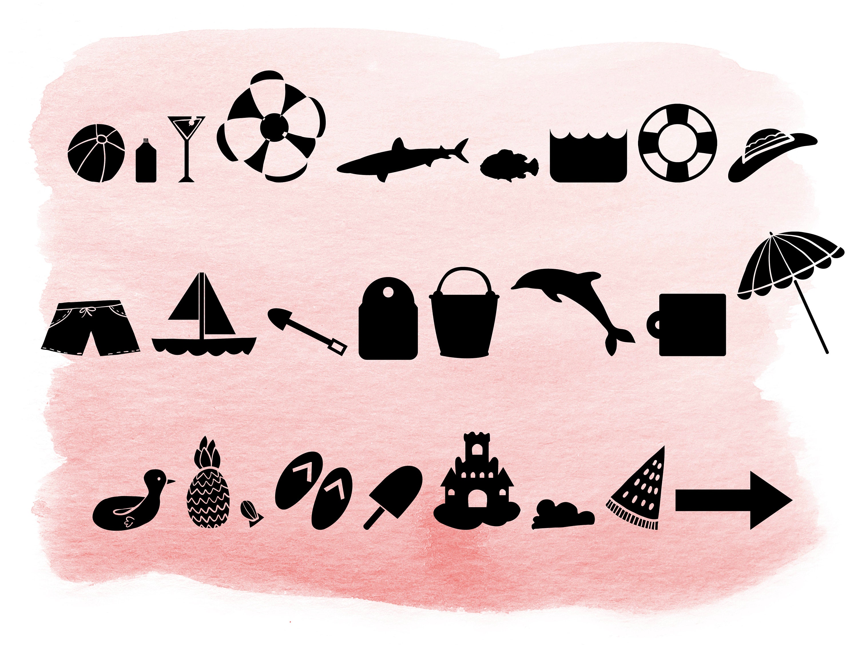 Beach Stuff Clipart, Dolphin, Ocean, Flip Flops, Clipart Bundle ...