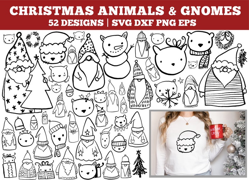 Christmas Animal Svg Bundle Hand Drawn Svg Bundle Doodle - Etsy