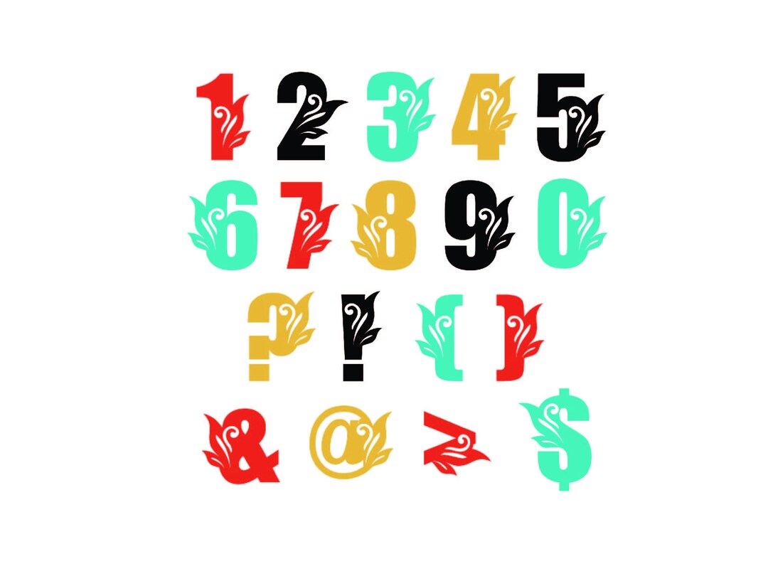 Leafy Numbers and Symbols Clipart, Cut File, Svg Bundle, Number Doodle ...