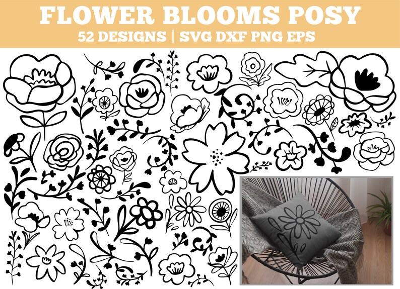 Hand Drawn Flowers SVG Bundle, Hand Drawn Flowers Clipart Bundle ...