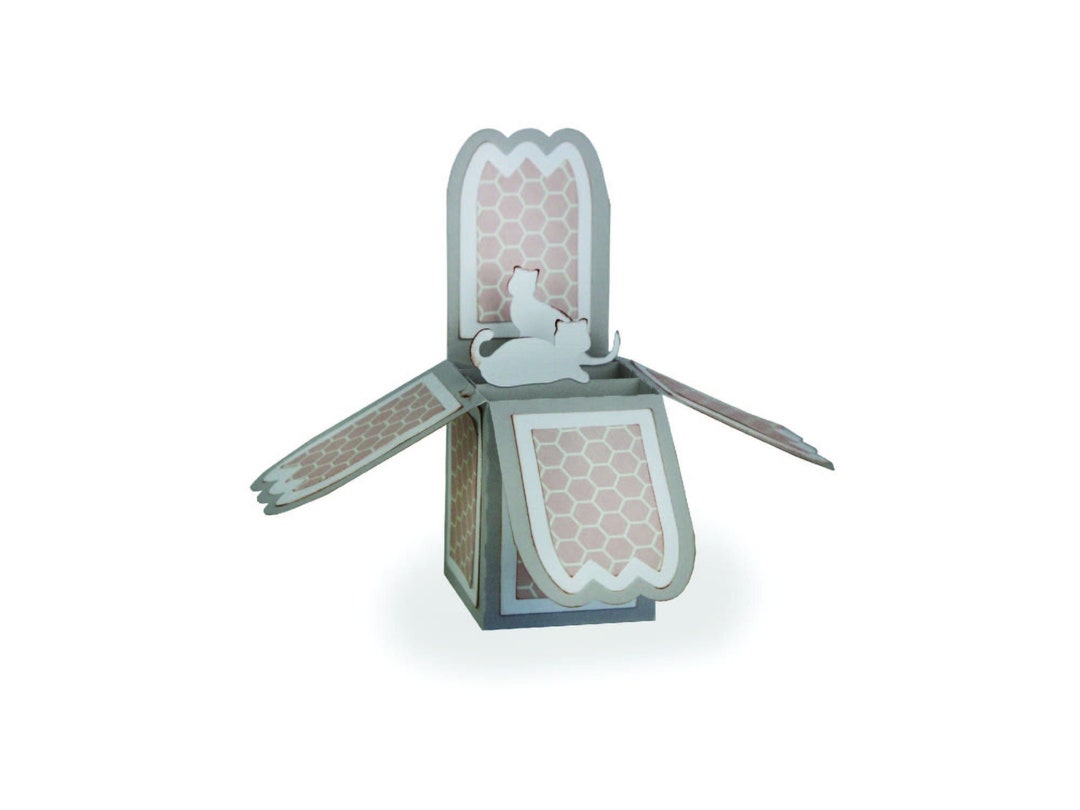 3D Greeting Card, Cat Box Card, Kitty, White Cat Box Card Svg, Box Card ...