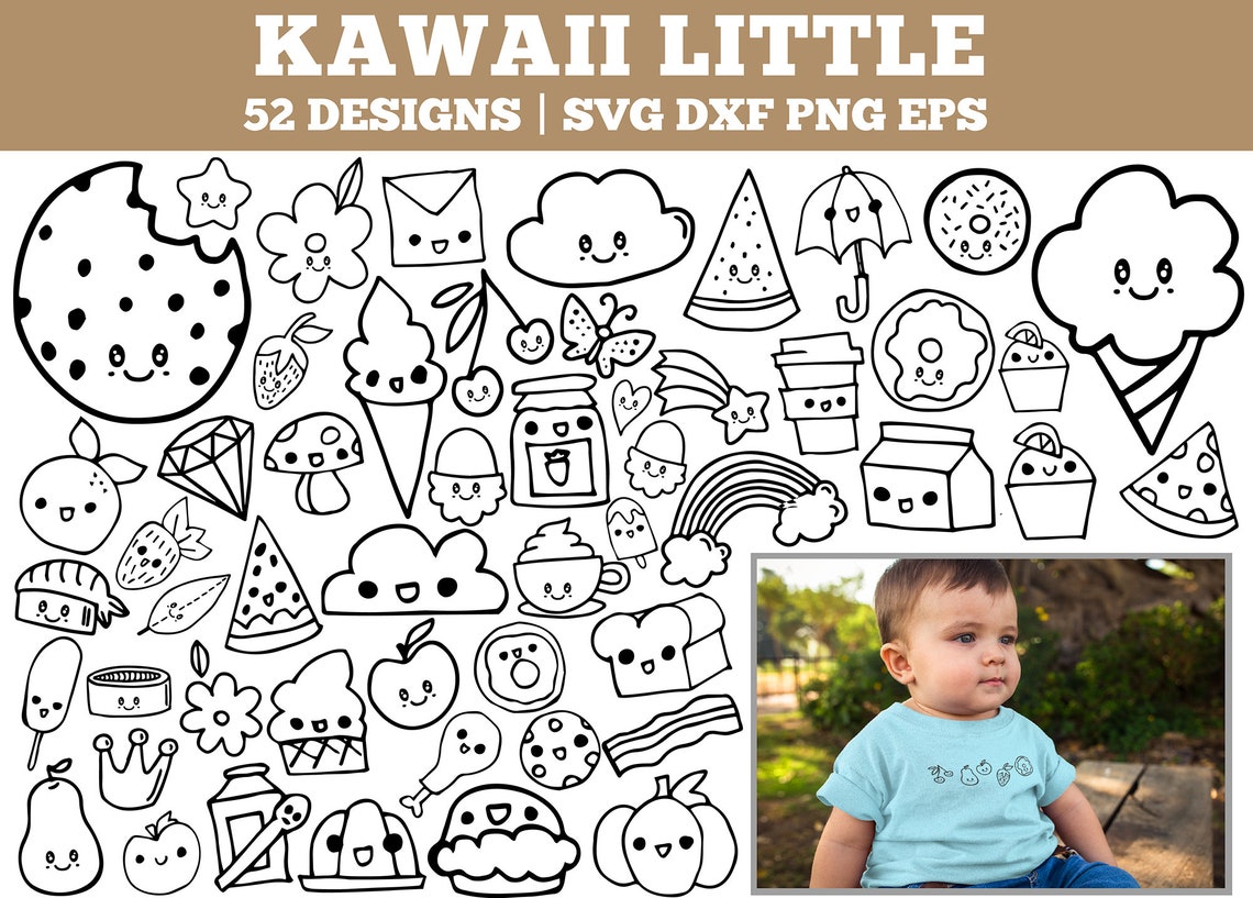 Kawaii Clipart Bundle, Hand Drawn Cute Stuff SVG, Ice Cream Svg ...