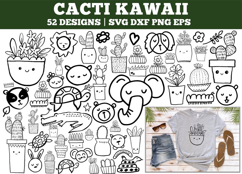 Cactus SVG Bundle, Cactus Clipart. Kawaii Bundle, Animal SVG Bundle ...