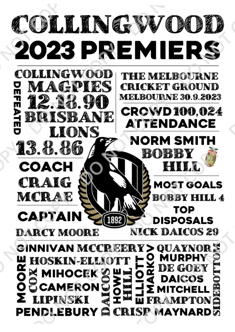 Collingwood 2023 Premiers Poster - Etsy