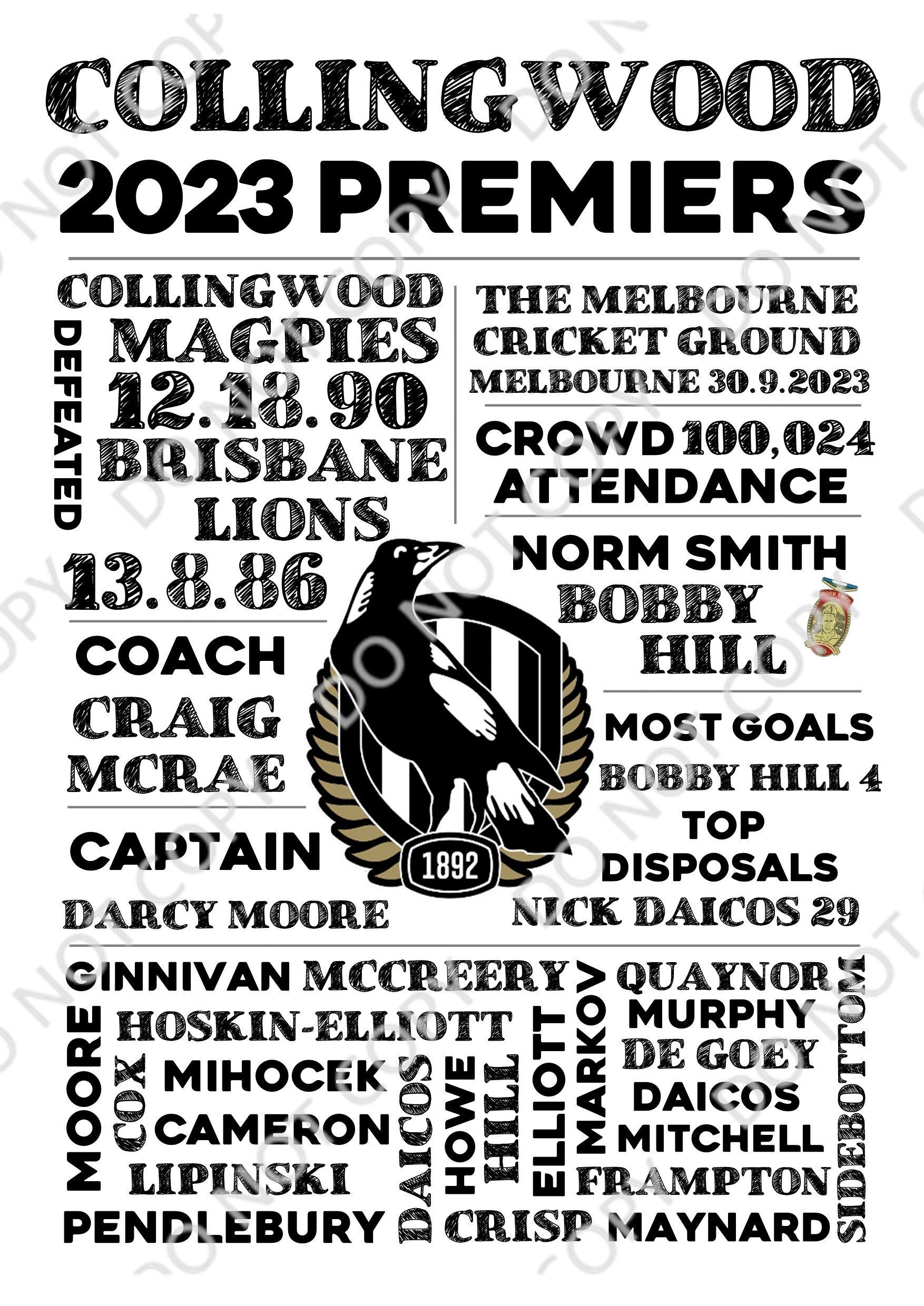 Collingwood 2023 Afl Premiers Poster Etsy Australia