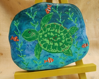 Unique Hand Painted Rock Sea Turtle Rock Art Sea Turtle Painted on ...