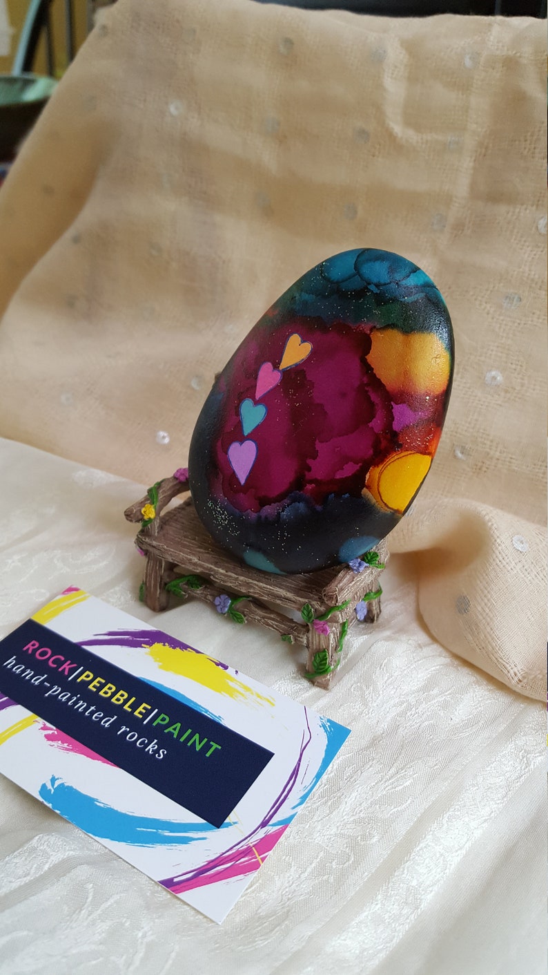 Hand-painted Rock, Stained-glass Effect, Hand-painted Heart Prints Rock ...