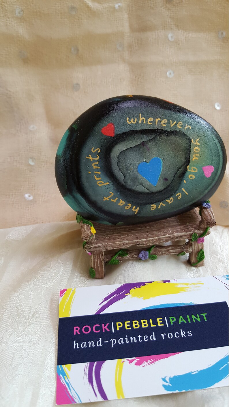 Hand-painted Rock, Stained-glass Effect, Hand-painted Heart Prints Rock ...