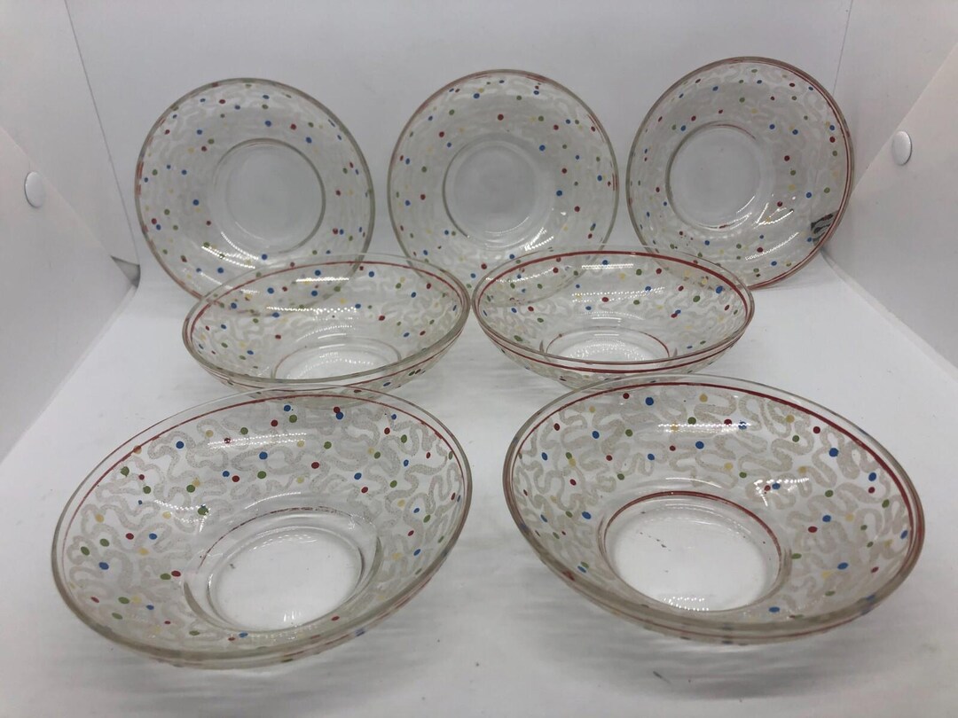 RARE MCM Frosted White Squiggle Red Blue Yellow Confetti Seven Bowls - Etsy