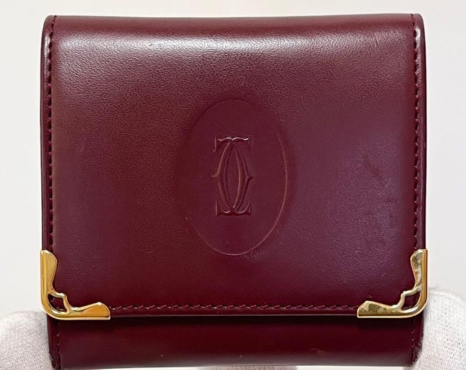 Auth Cartier Coin Case Wallet Leather Bordeaux Used - Etsy