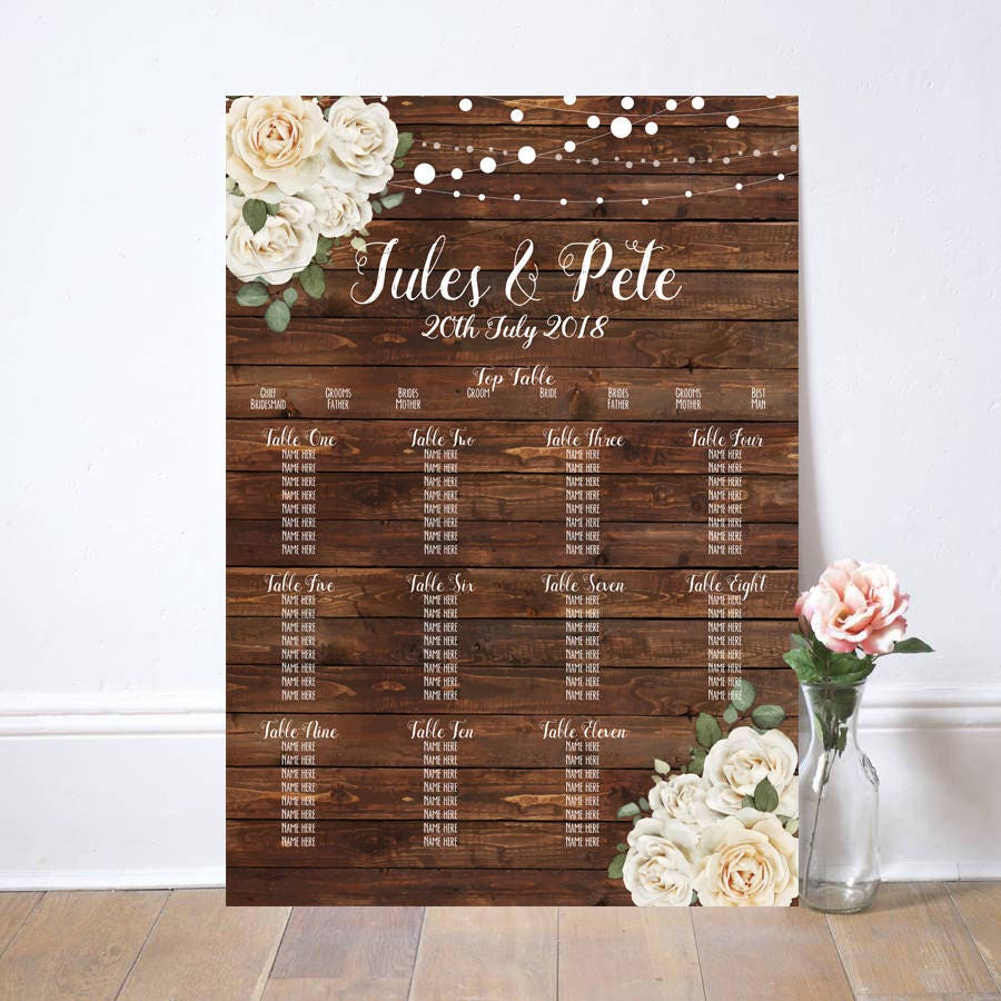 Table Plan Rustic Wood Style White Blue Lilac or Pink | Etsy UK