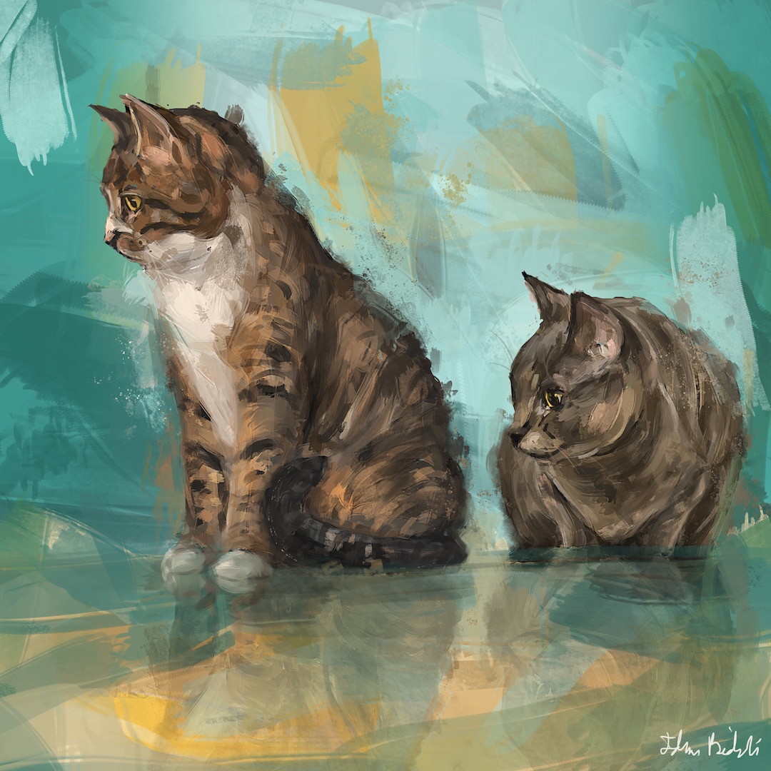 Two Cat Painting for Cat Lovers Art for Cat Owners Wall Decor Cat Print ...