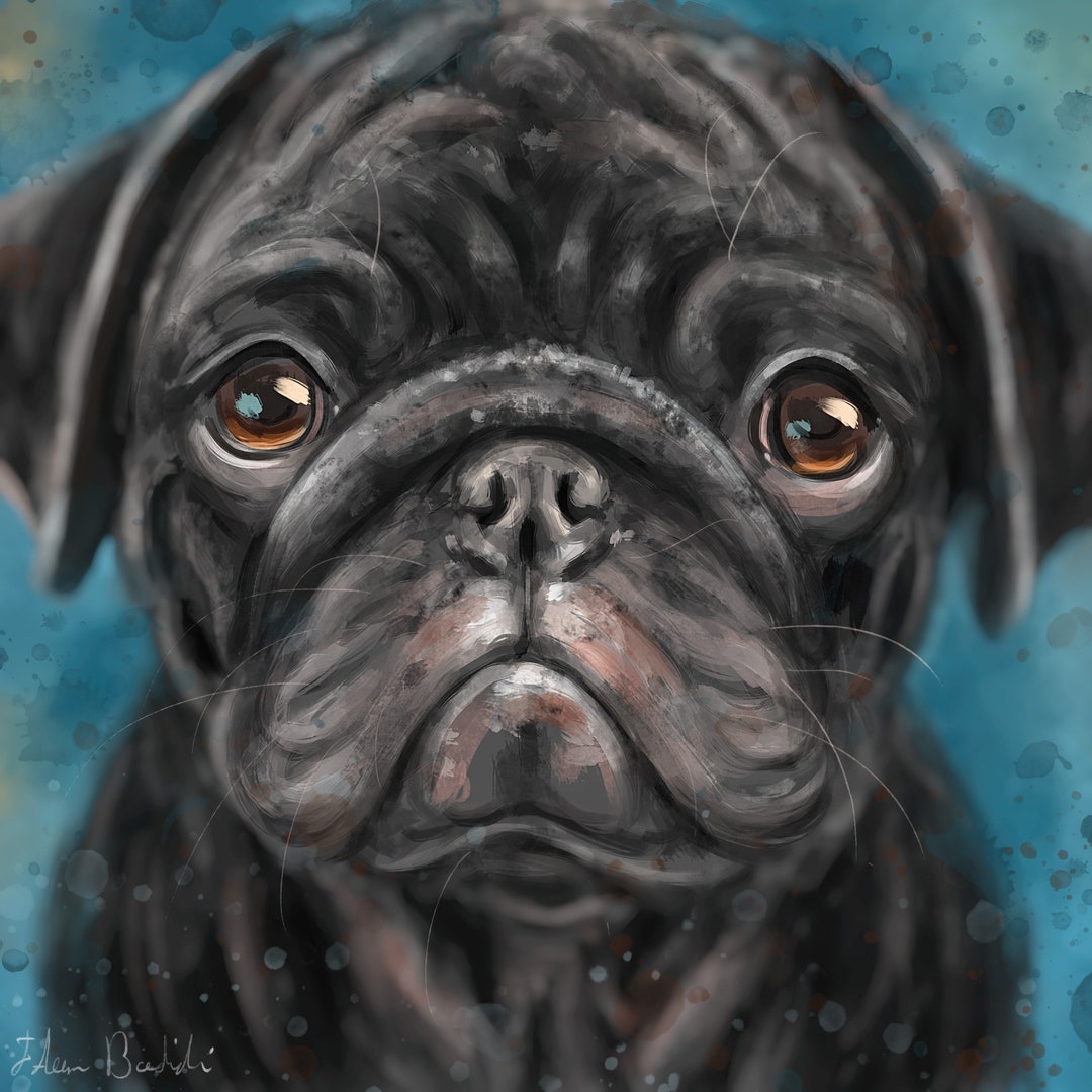 Black Pug Painting for Dog Lovers Art for Dog Owners Wall Decor Print ...