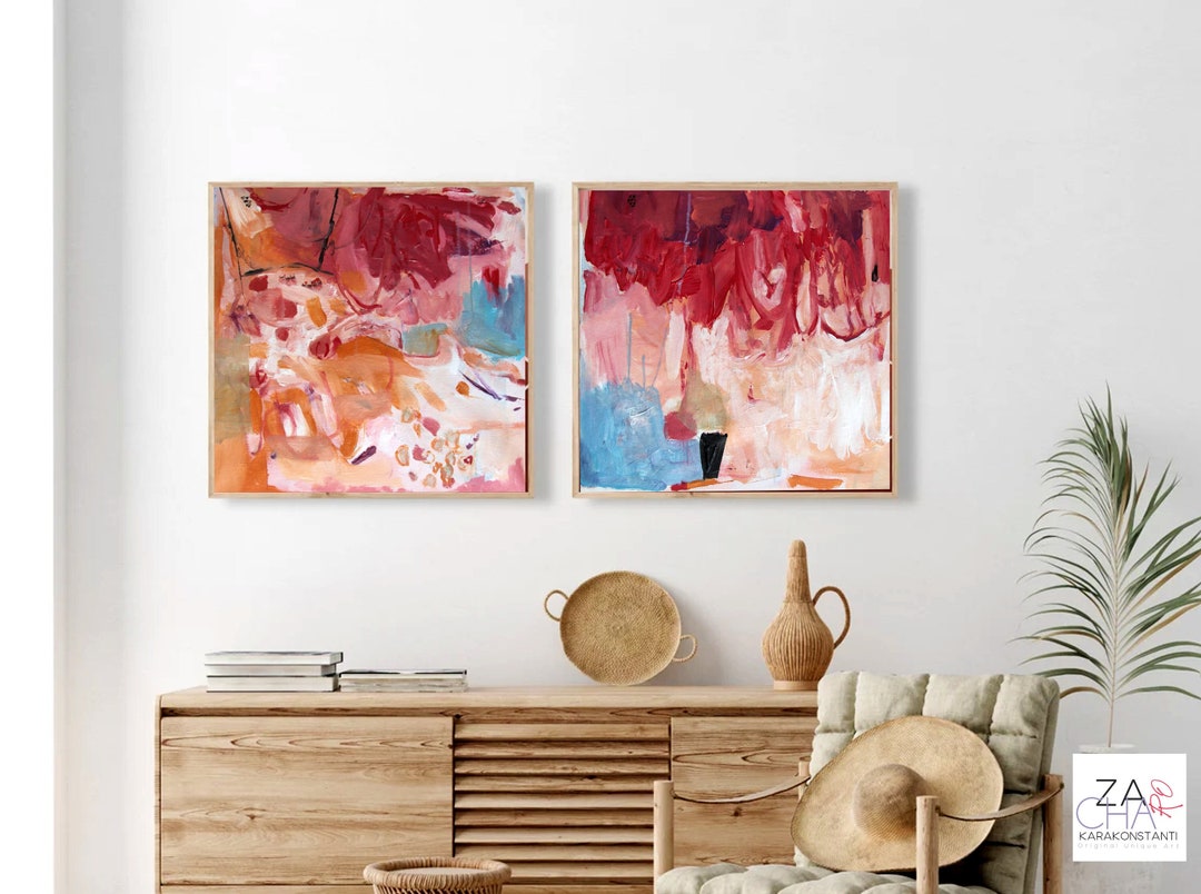 Original Painting, Set of 2 Original Abstract Art on Stretched Canvas ...