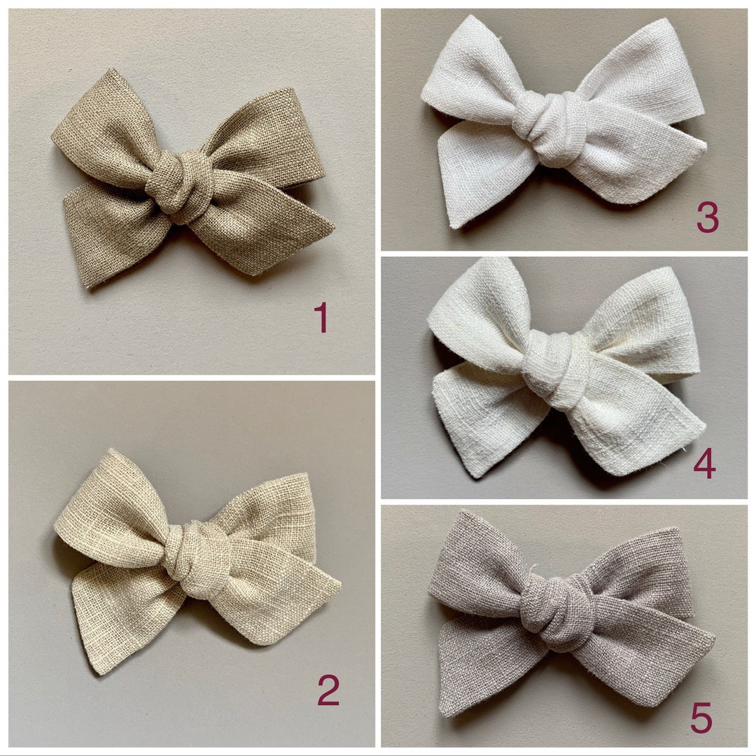 Mini lazos para el cabello atados a mano de lino Neutro - Etsy España