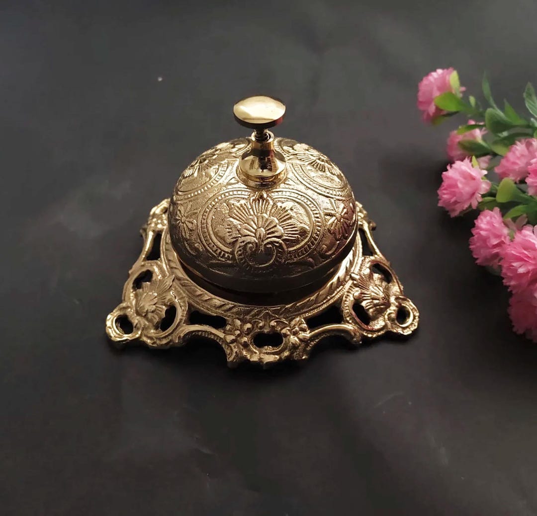Vintage Brass Reception Desk Service Bell – Ornate Countertop Ringer ...