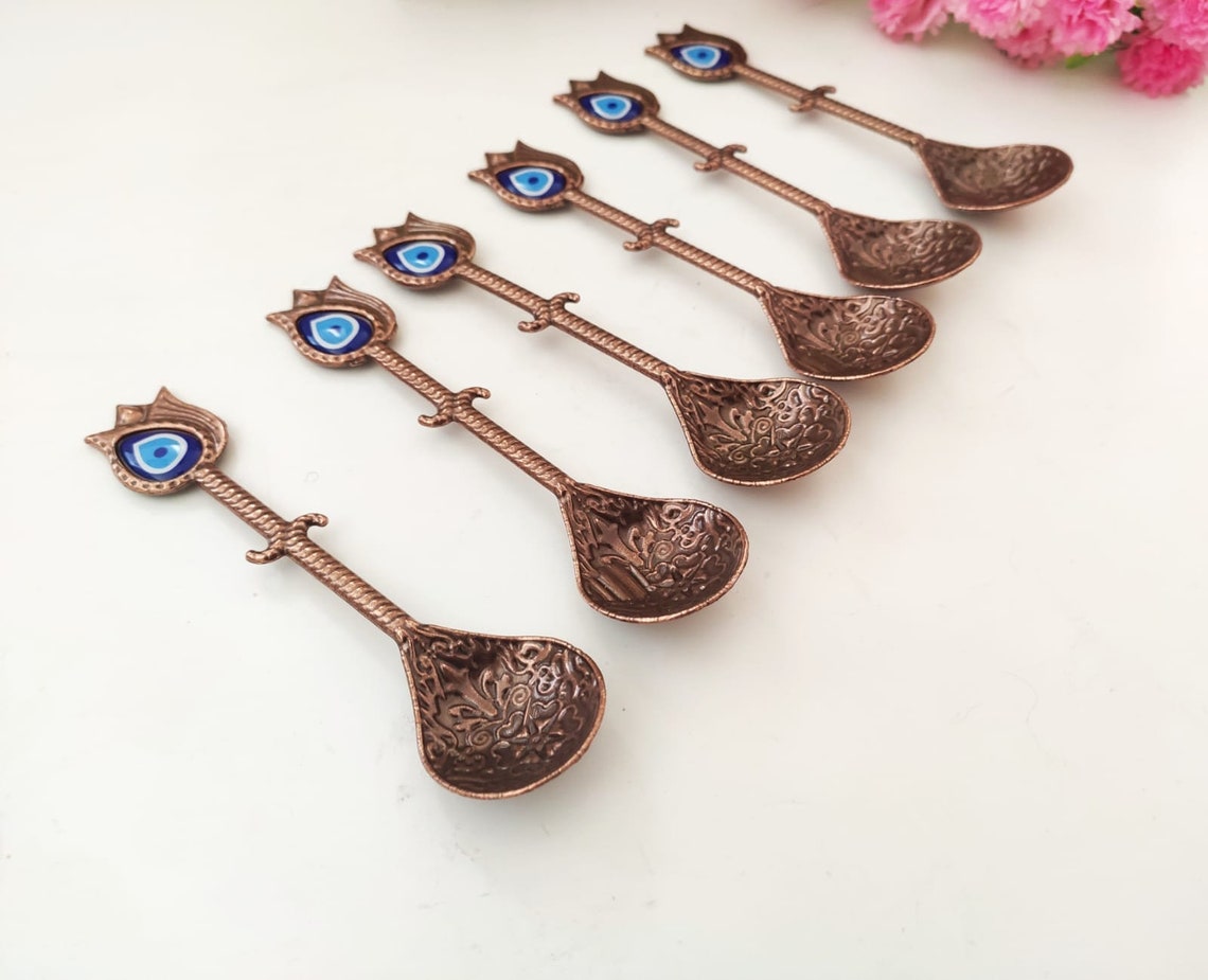 Coffee Tea Spoons Evil Eye Kitchen Gift 6 Pieces Copper - Etsy