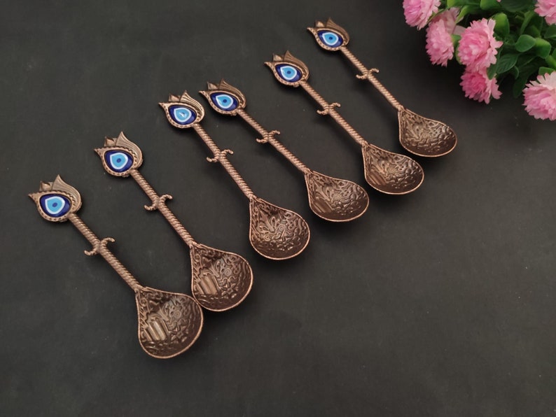 Coffee Tea Spoons Evil Eye Kitchen Gift 6 Pieces Copper - Etsy