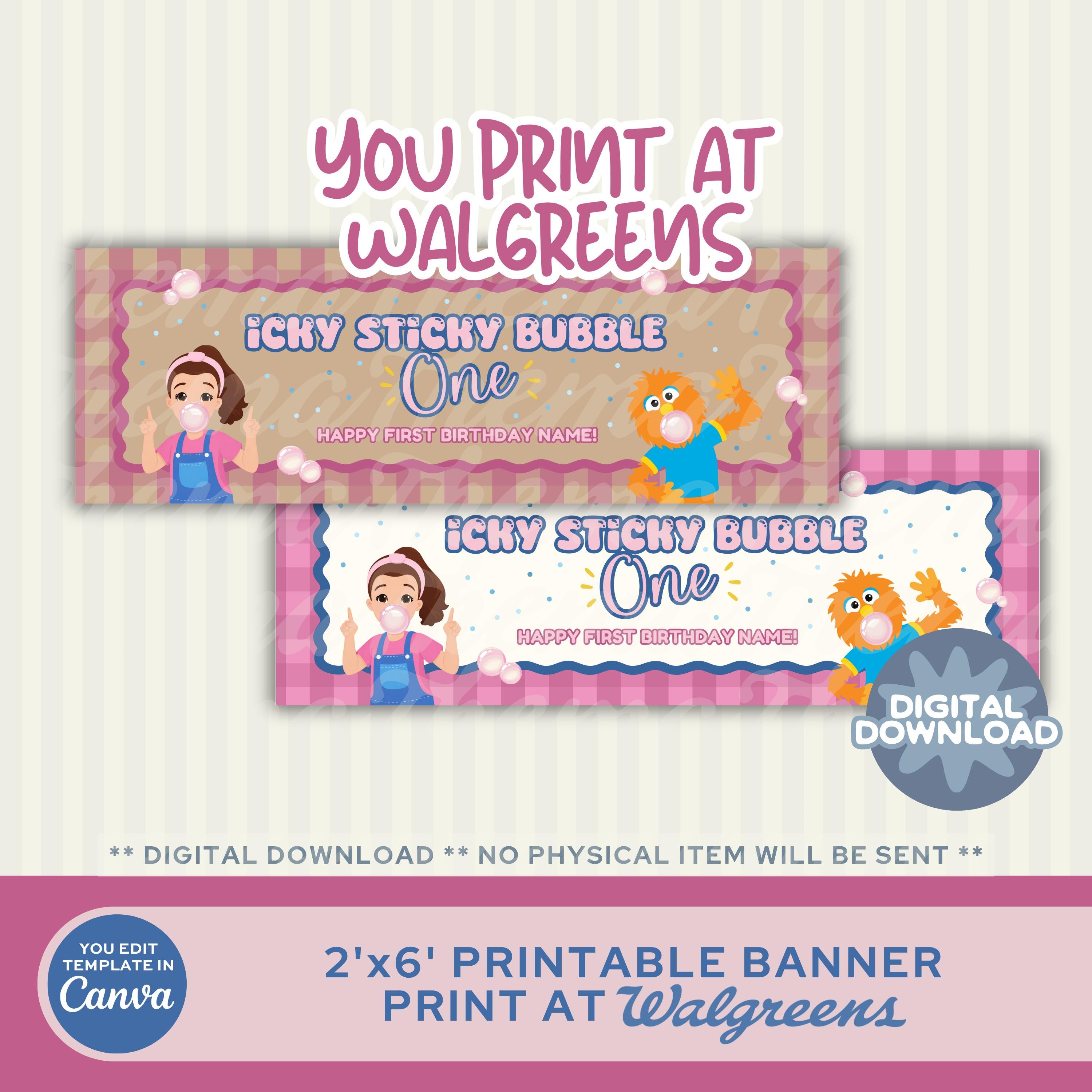 Ms Rachel Bubblegum First Birthday 2x6 Printable Banner (digital ...
