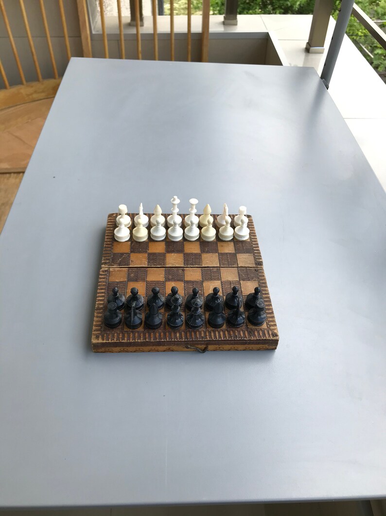Vintage Small Chess Set 50's-vintage Travel Wood Chess - Etsy