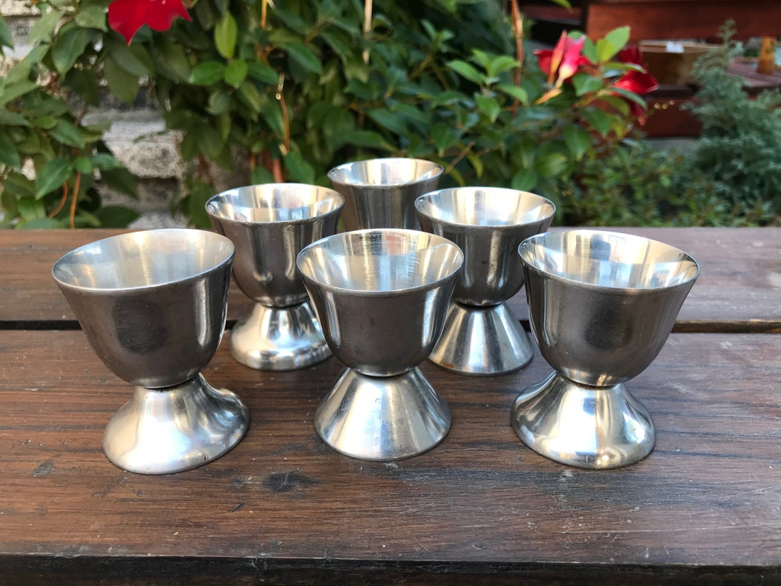 Vintage Set of 6 Eggs Cup Stainless Steel Egg Cups Vintage - Etsy