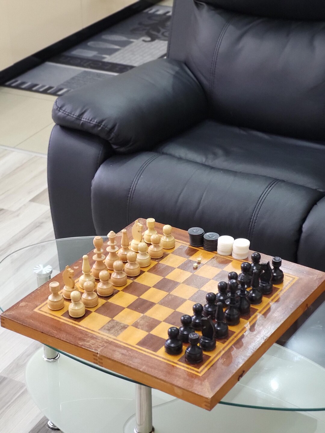 Vintage Wooden Chess Set and Backgammon -chess Set -game Box -wooden ...