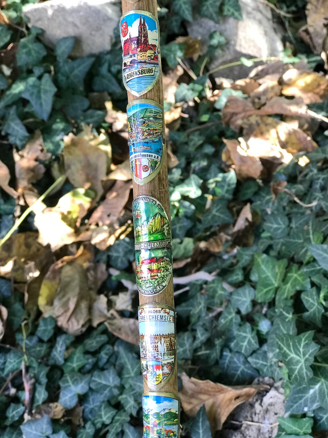 Vintage German Hiking Cane – Wooden Walking Stick With Metal Badges - Etsy