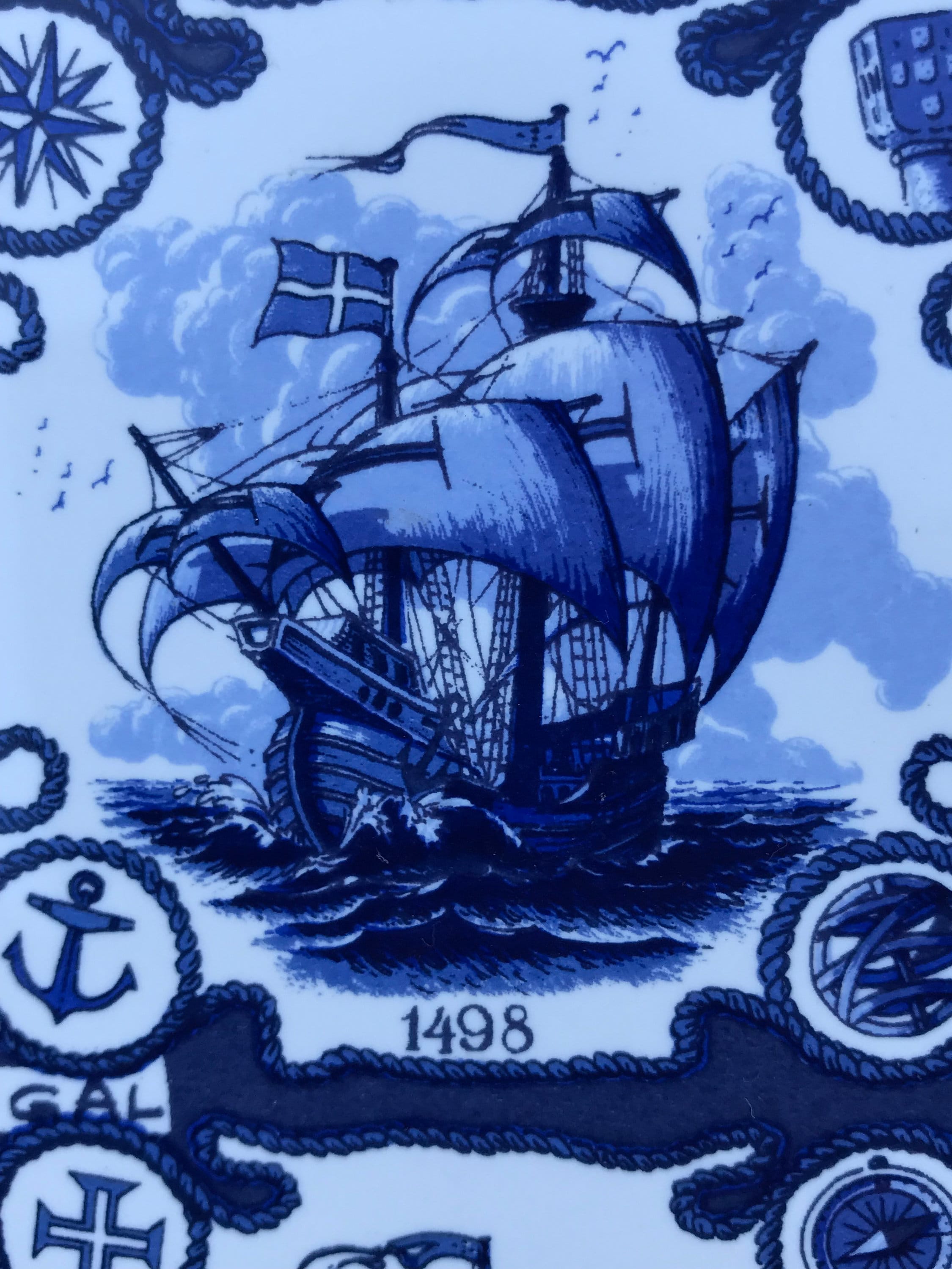 Vintage Ceramic Tile Blue Sailing Ship -ceramic Tile Blue and White ...