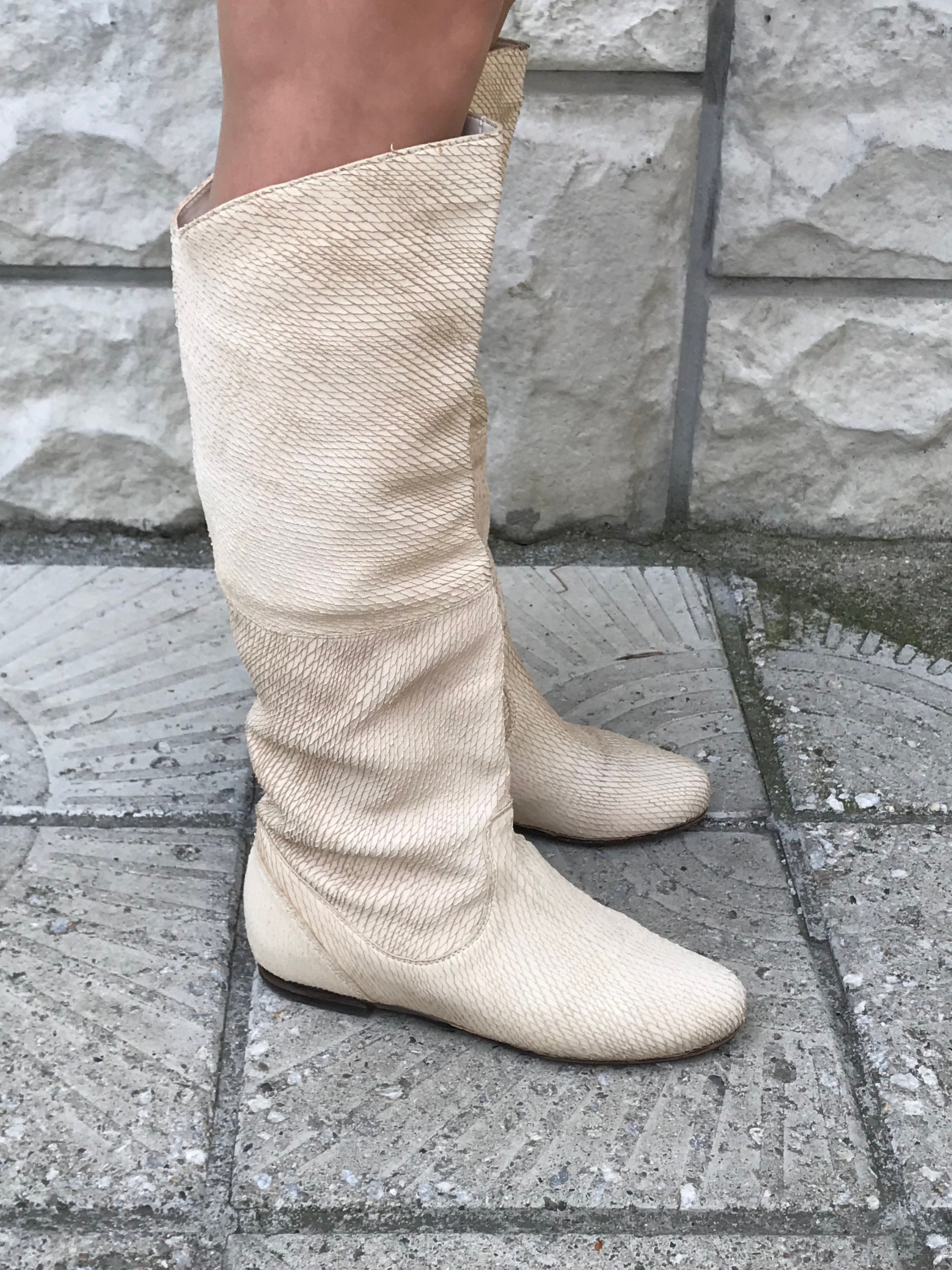Vintage Italian Light Beige Boots - Genuine Women Shoes - Real Leather ...
