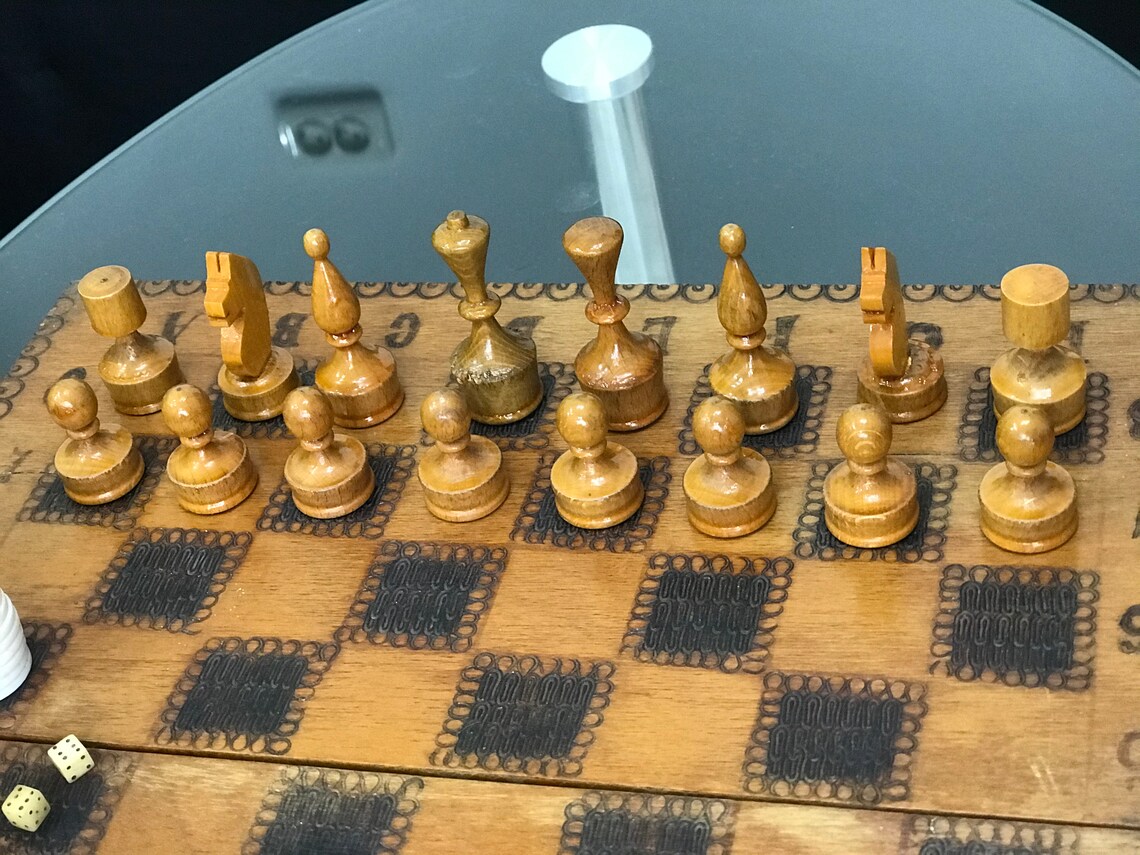Vintage Medium Chess Set and Backgammon 60s travel Wood Chess - Etsy