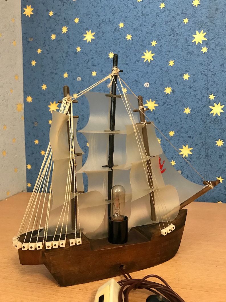 Vintage Handmade Wooden Ship Model Night Lamp – Beach Cottage Decor - Etsy