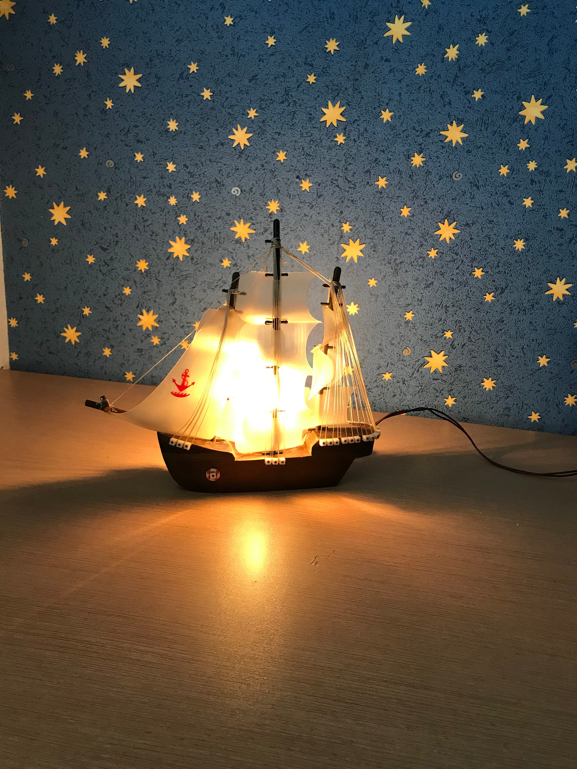 Vintage Handmade Wooden Ship Model Night Lamp – Beach Cottage Decor - Etsy