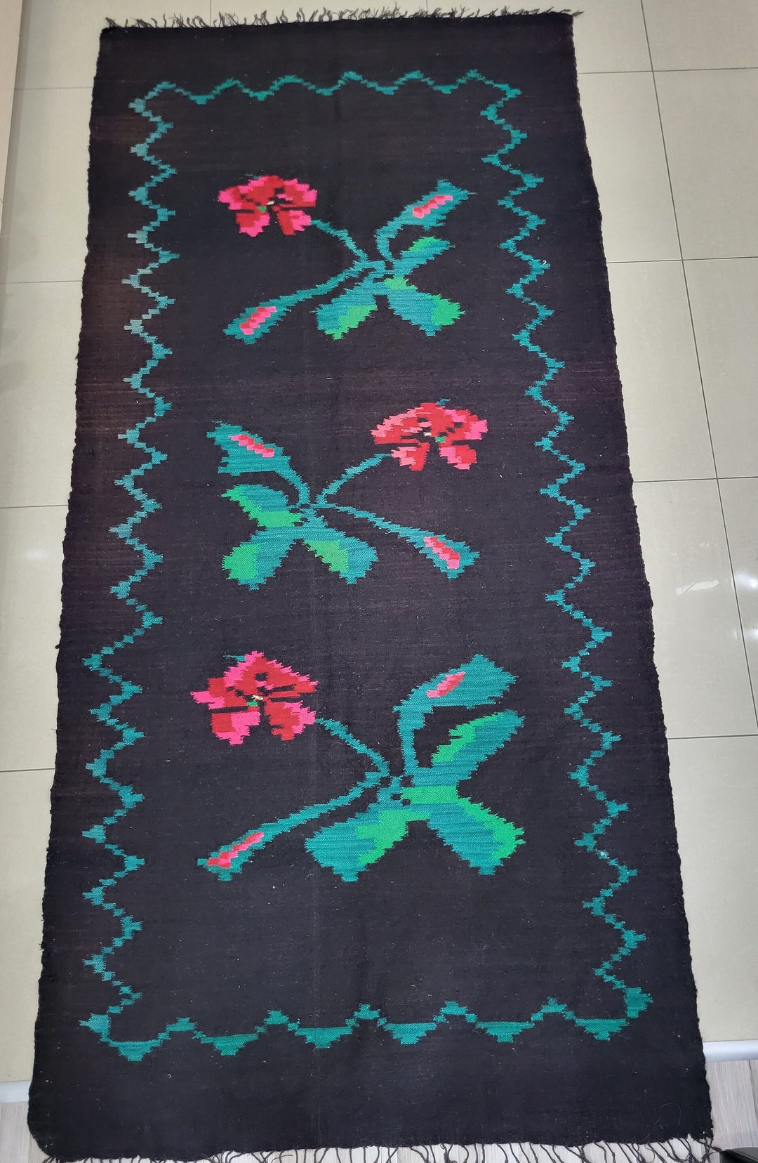 Vintage Carpet -traditional Bulgarian Rug -hand Woven Wall Panel ...