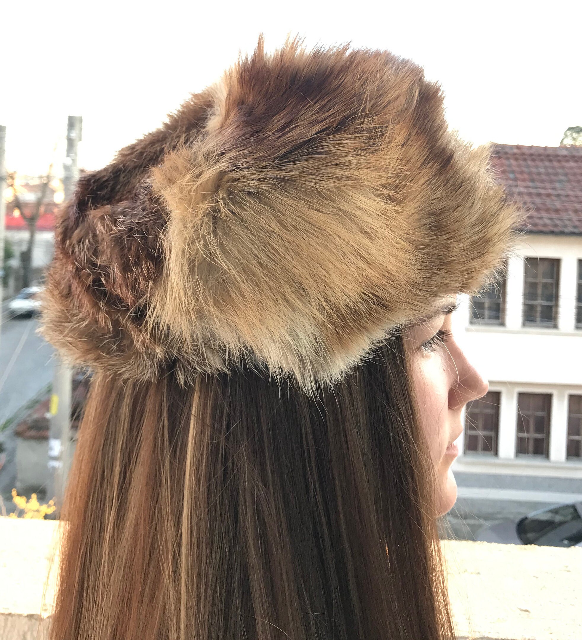 Vintage Women Winter Hat leather Hat real Fur Hat ladies Hat brown ...